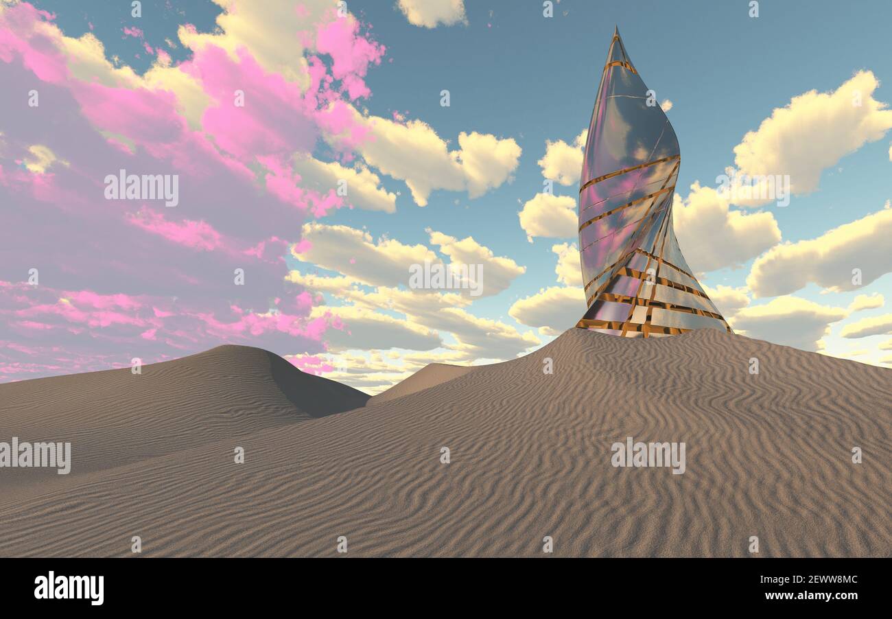 Modern futuristic building buried in the desert Stock Photo - Alamy