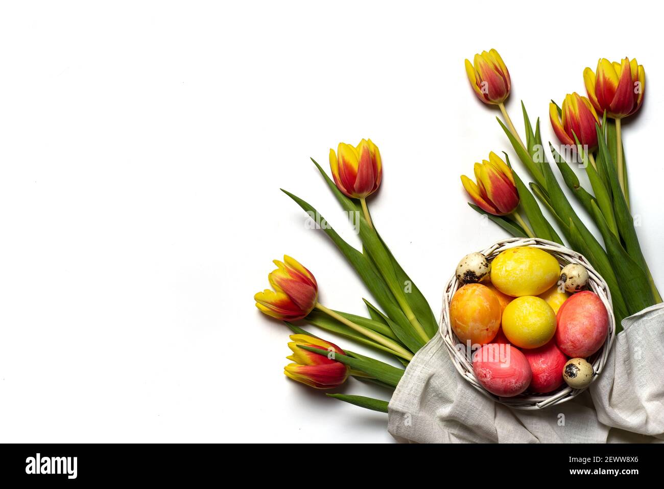 Happy Easter card with painted Easter eggs red and yellow two colored ...