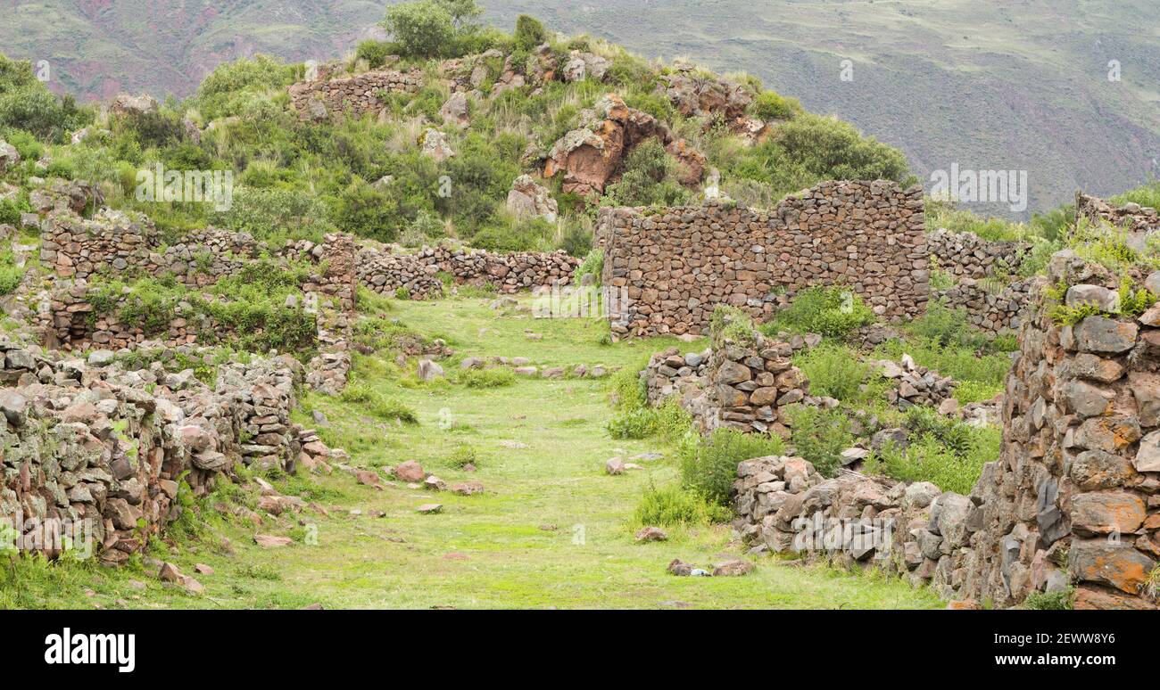 Pikillaqta archaeological site complex street in ruins in Cusco, Peru ...