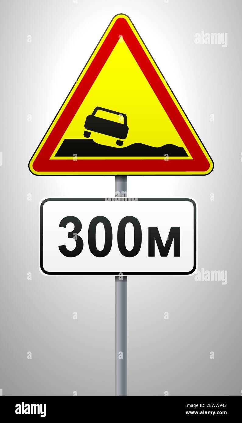 warning road sign dangerous roadside together with plate. triangular ...