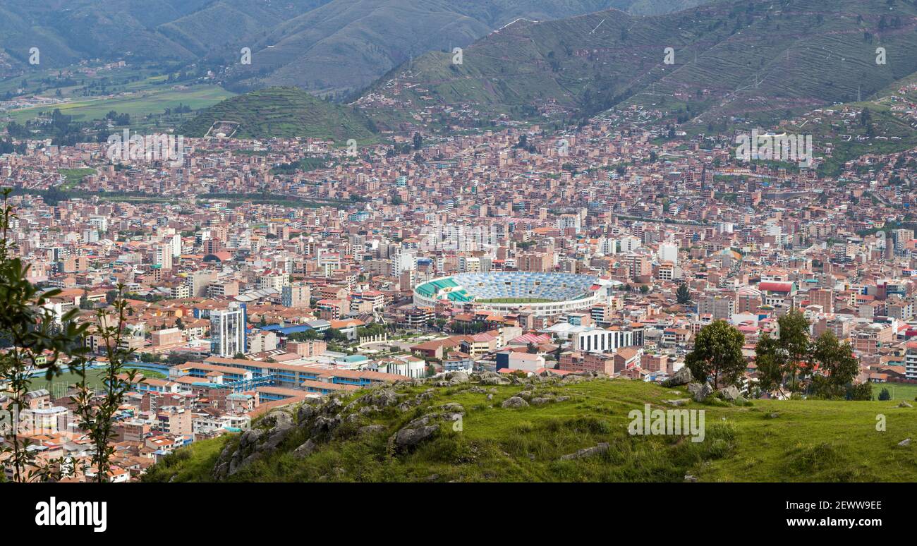 Cityscape stadium of Andean imperial city of Cusco, Peru Stock Photo ...