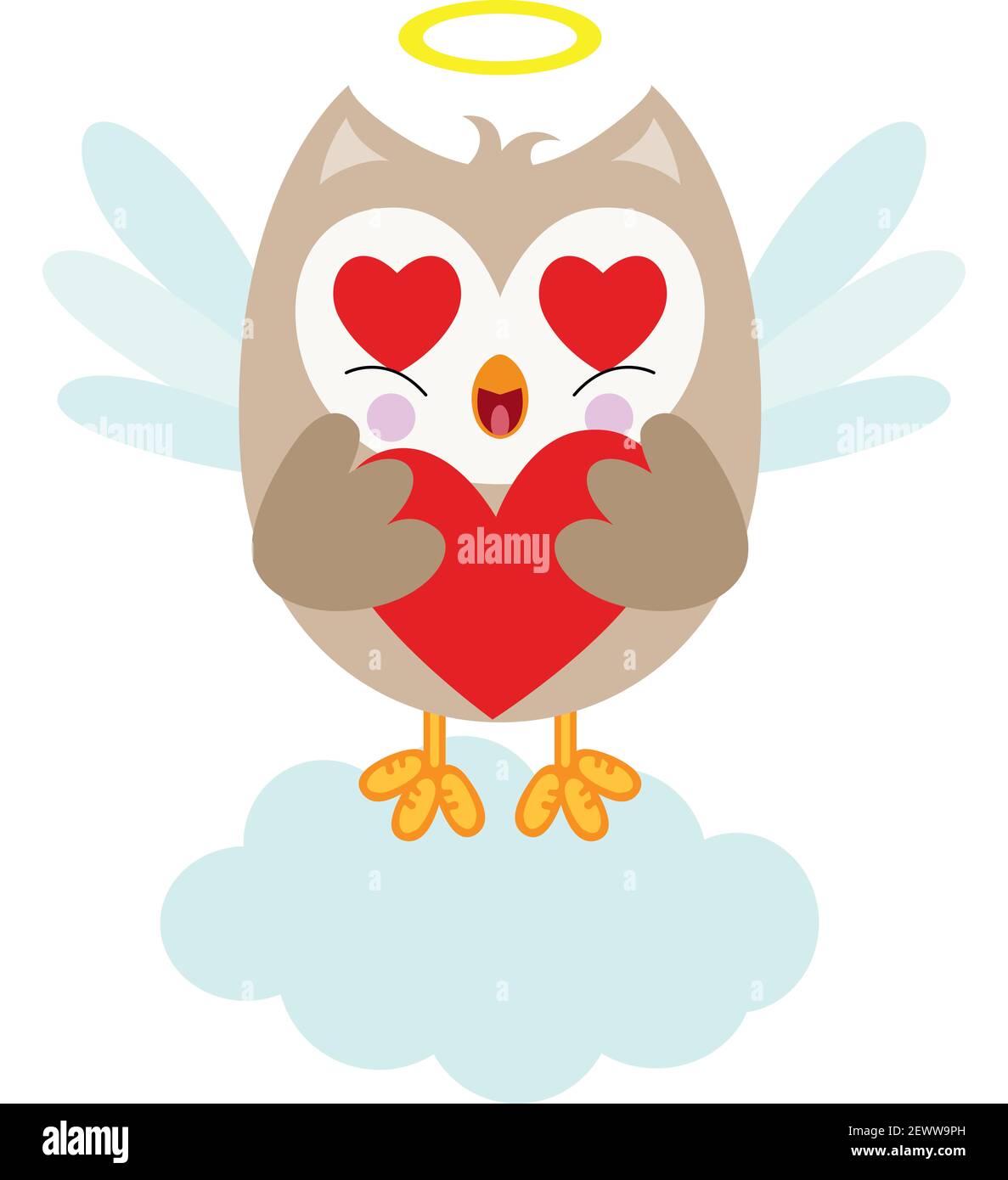 Cute cupid owl holding a red heart Stock Photo - Alamy