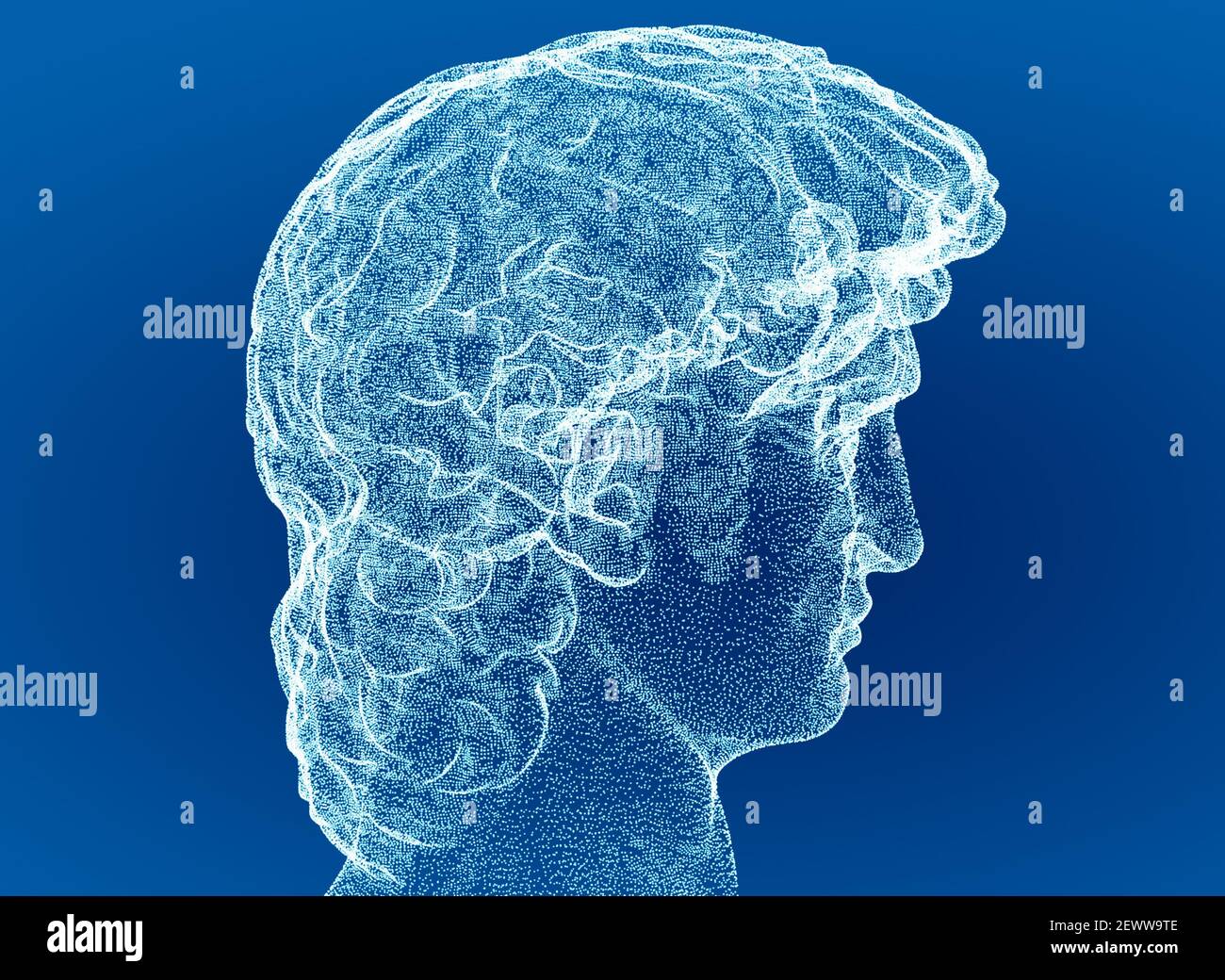 Head statue in profile, side view of a face, hologram. Face scan ...