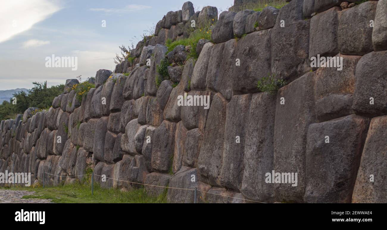 Sacsayhuaman masonry down megalithic wall in cusco Peru Stock Photo - Alamy