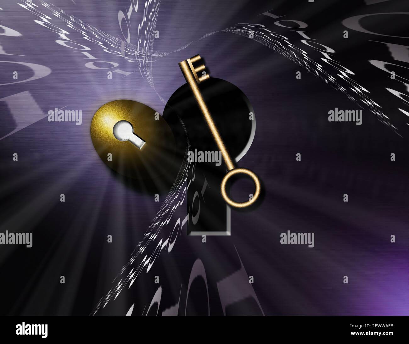 Binary code swirls around a nestegg and an open keyhole where a key ...