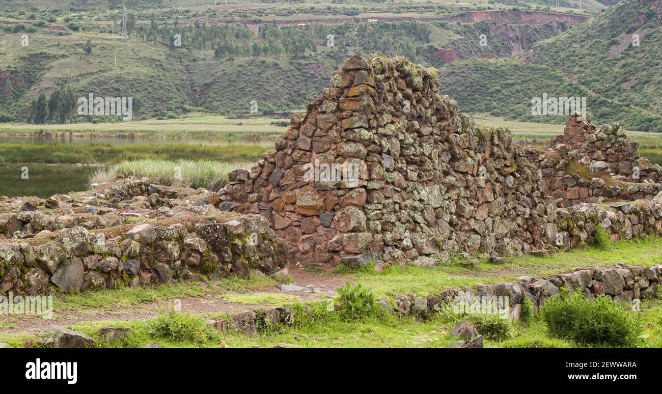 Pikillaqta archaeological site corner of building in ruins in Cusco ...