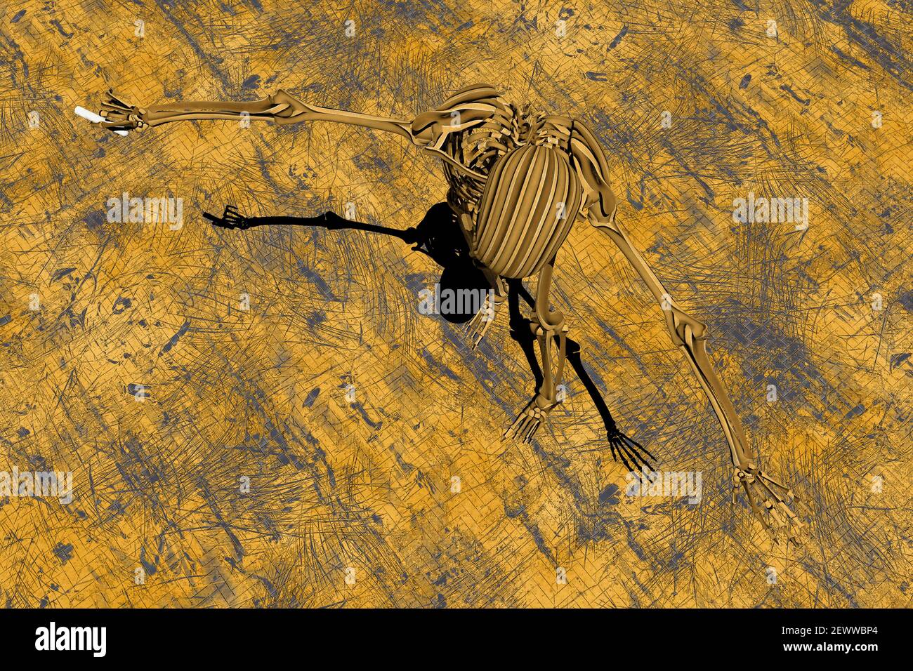 A 3D rendering of a celebrating skeleton with a marijuana cigarette in ...