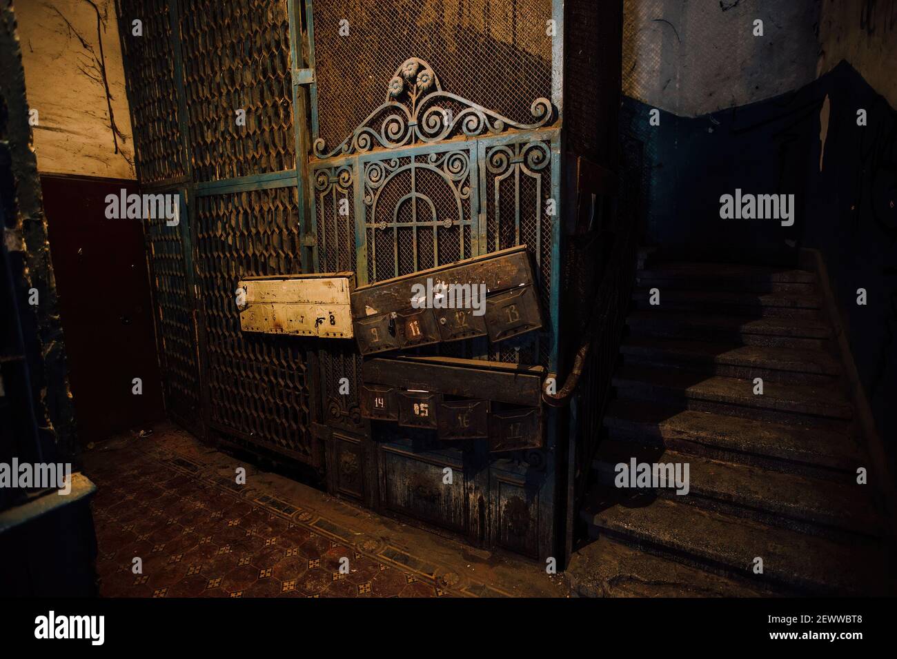 Old vintage rusty elevator gates in old mansion Stock Photo - Alamy