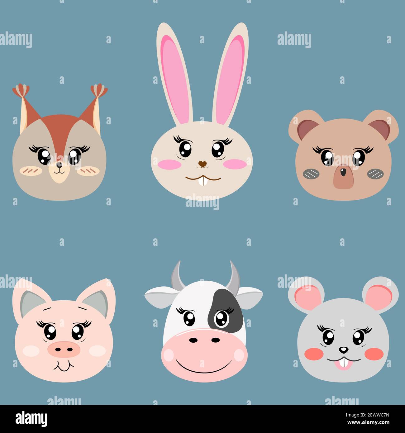 Cute cartoon animal faces set. Vector illustration Stock Vector Image ...