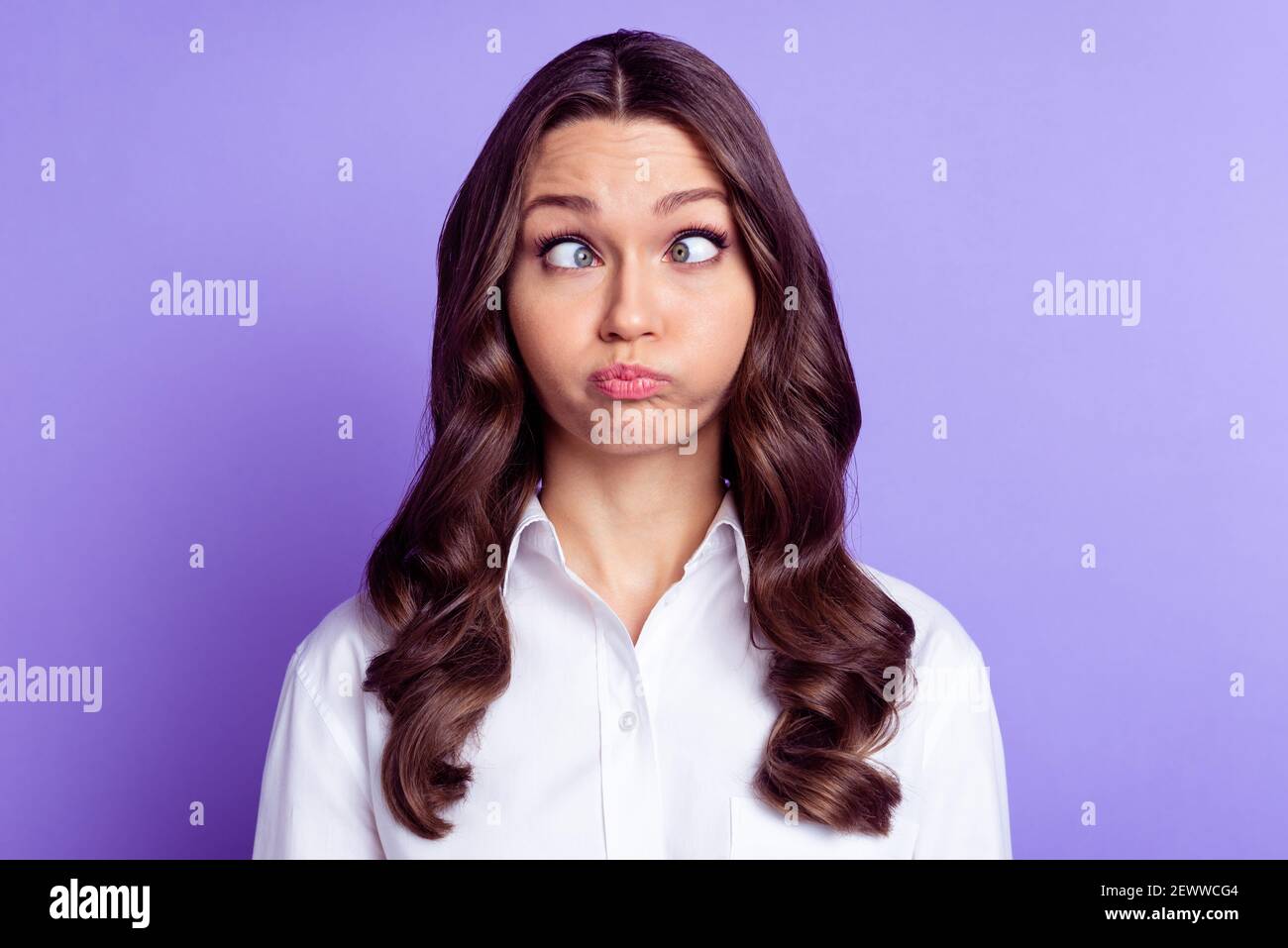 Puffed cheeks woman hi-res stock photography and images - Alamy