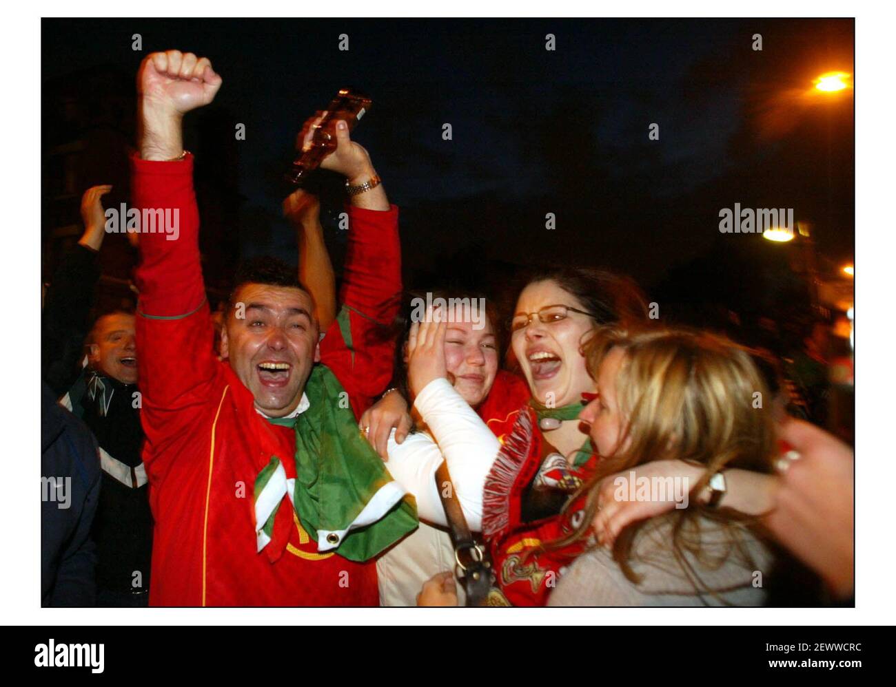 Portugese fans celebrate their win against England in Euro 2004 outside ...