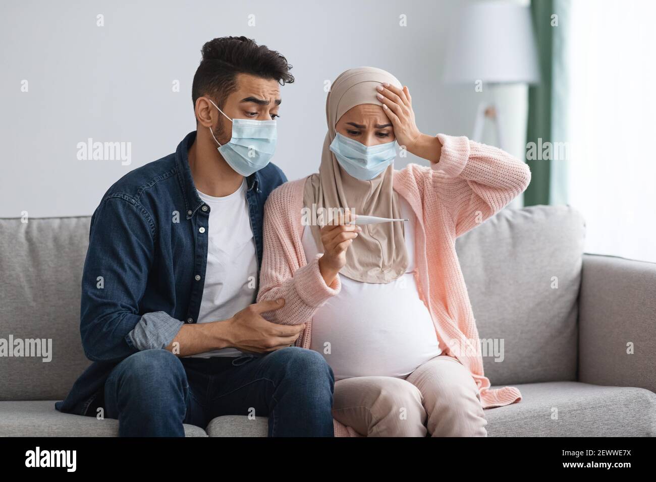 Coronavirus During Pregnancy. Pregnant Muslim Woman Wearing Medical ...