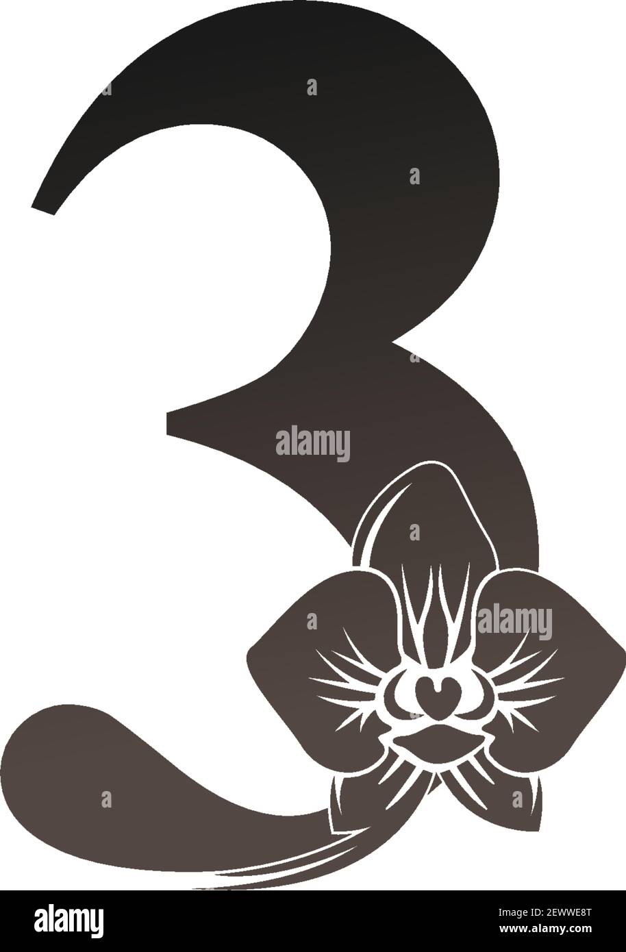Number 3 logo icon with black orchid design vector illustration Stock ...