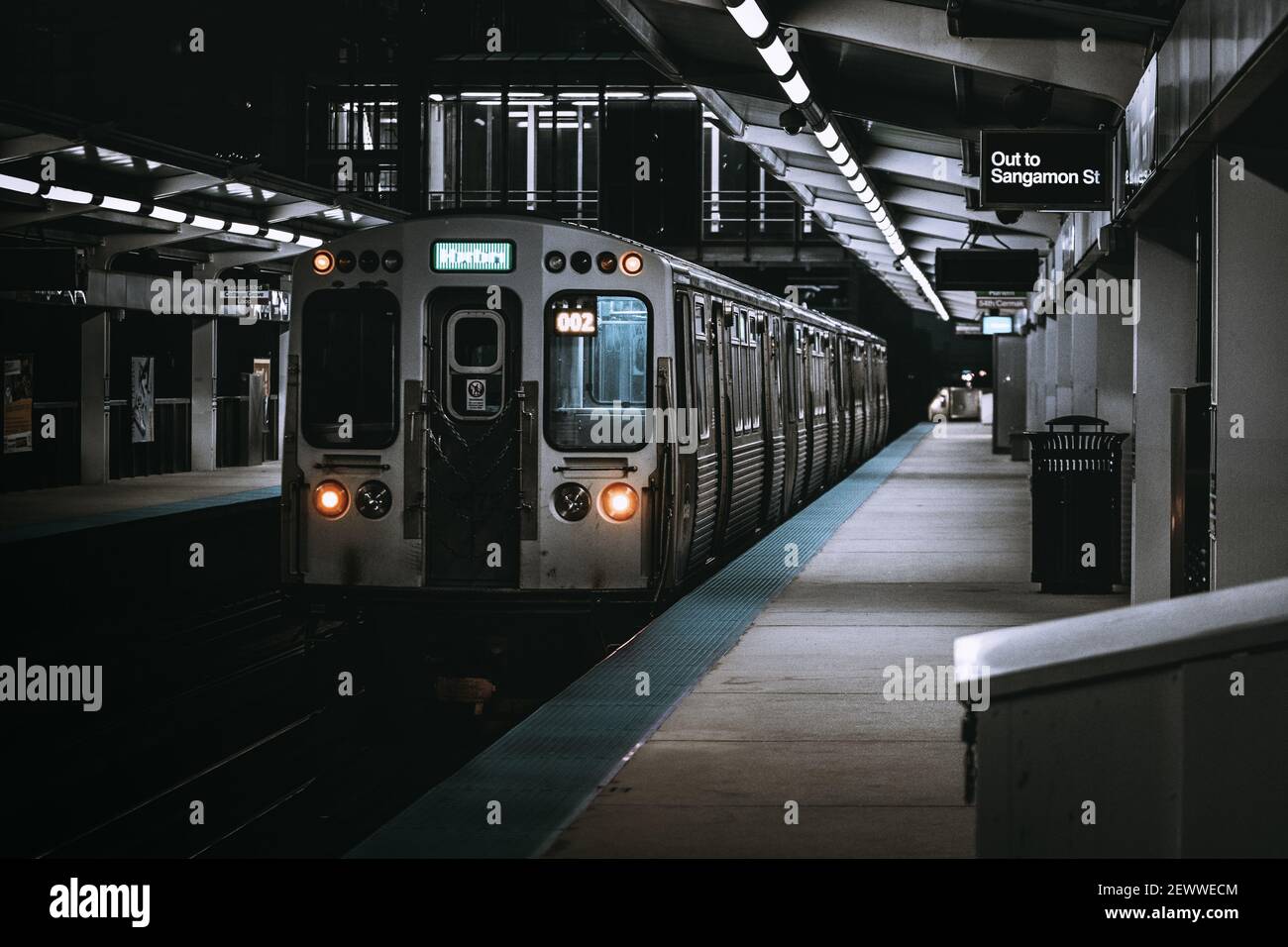 An empty train in the station with nobody around at night Stock Photo ...