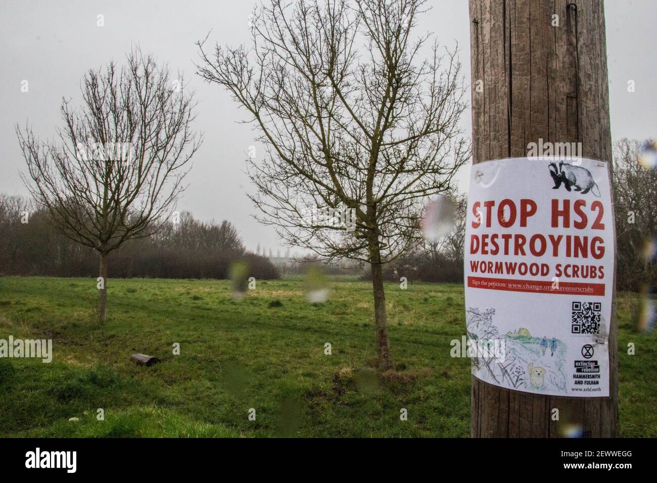 Old Oak Lane, London, UK. 3rd March, 2021. A Stop HS2 poster at the ...