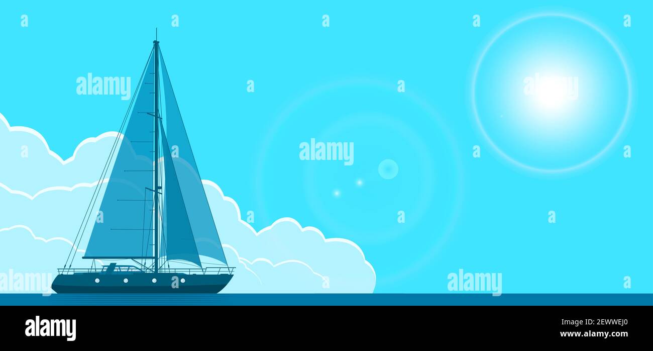 Blue sailing yacht vector flyer horizontal illustration Stock Vector ...
