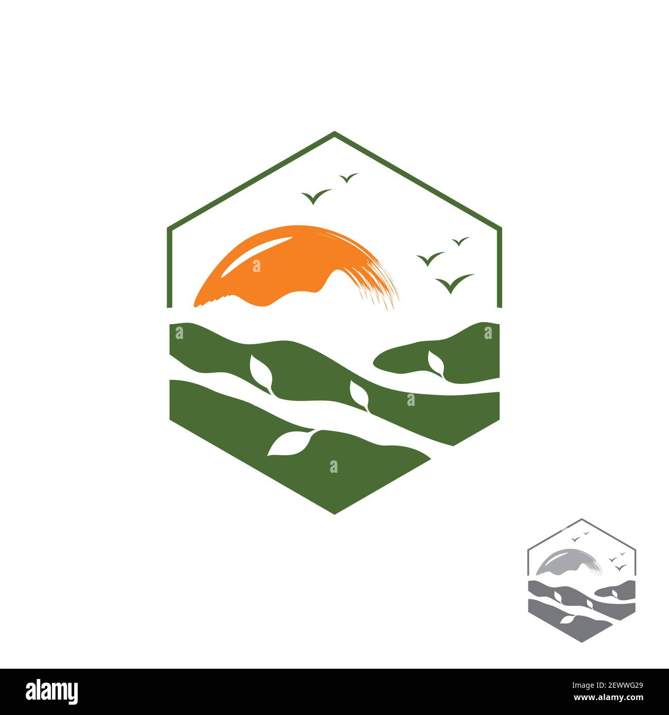 Farming design emblem for agriculture symbol with sun. Rural country ...