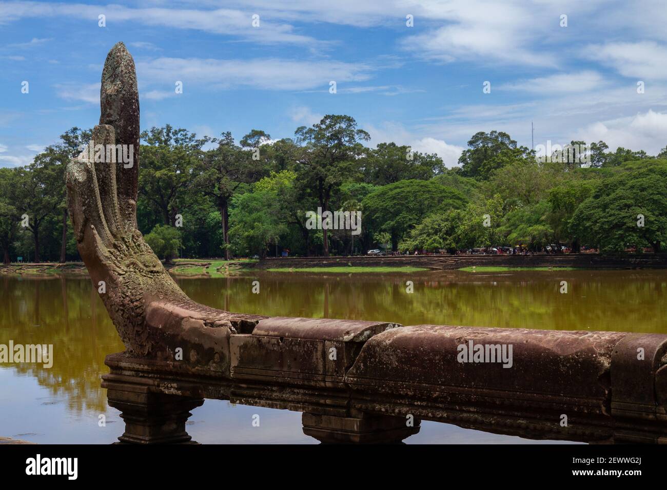 Angkor Wat, Cambodia - June 23, 2016: A stone bridge approaches the ...