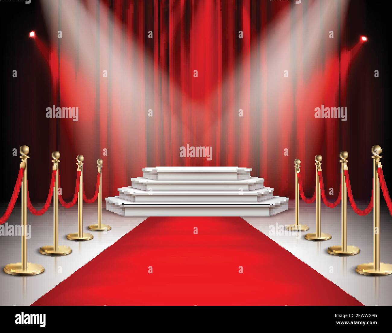 Red carpet celebrities event realistic composition with white stairs ...