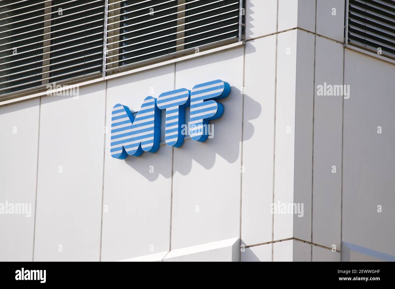 Zug, Switzerland - 26th February 2021 : MTF Company sign hanging on a ...
