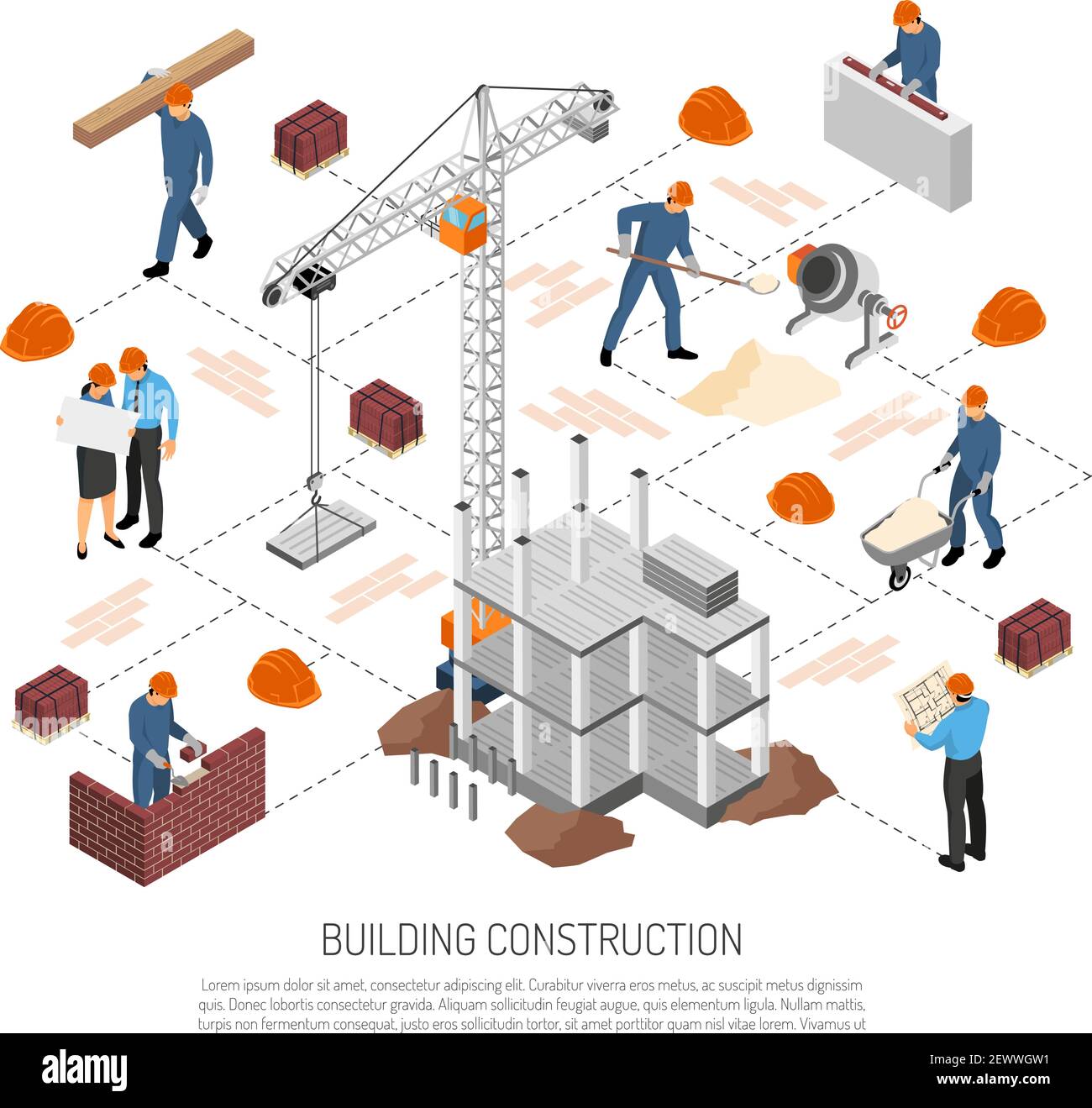 Isometric builder architect composition with isolated human characters ...