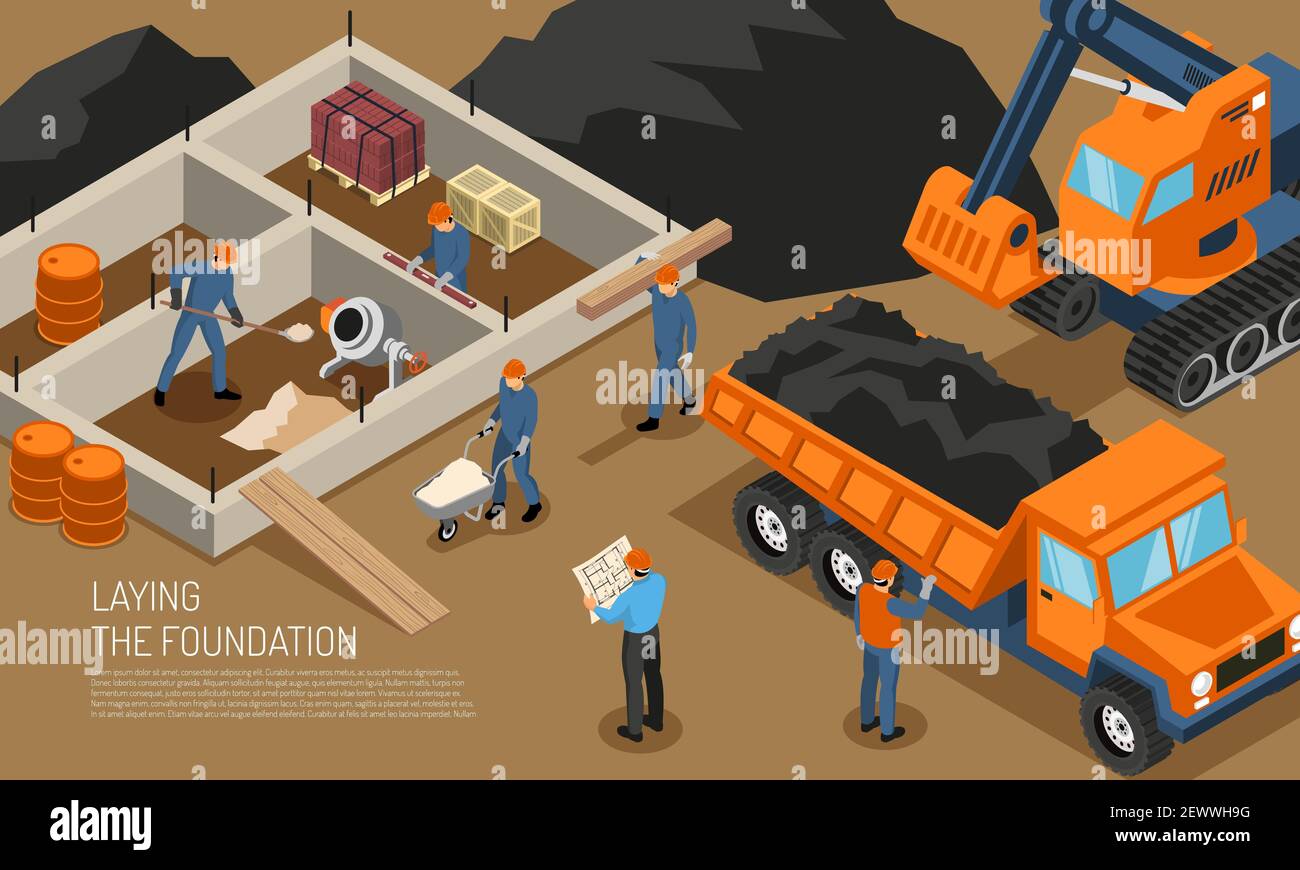 Isometric builder architect horizontal composition with view of ...