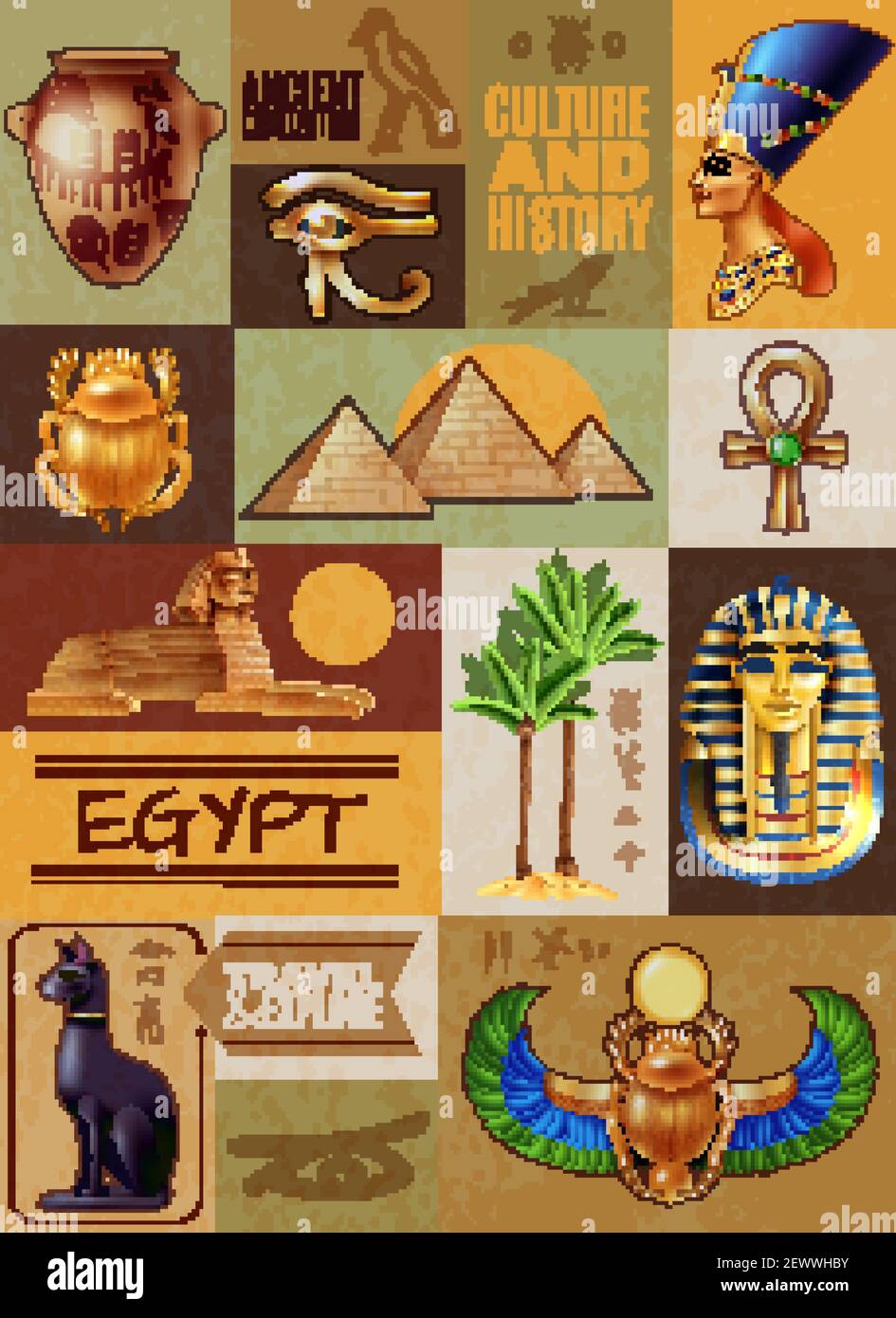 Egypt guide poster composed of ancient symbols historical landmarks and ...