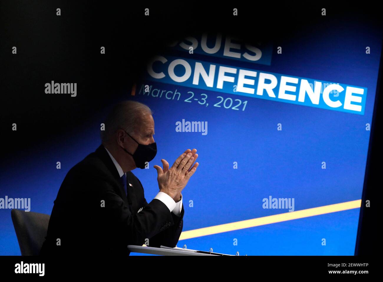 U.S. President Joe Biden participates in a virtual event with the House ...