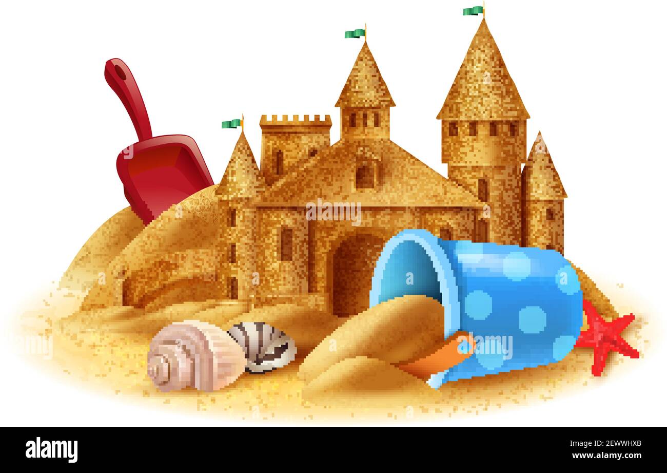 Sand sculpture of castle on beach Stock Vector Images - Alamy