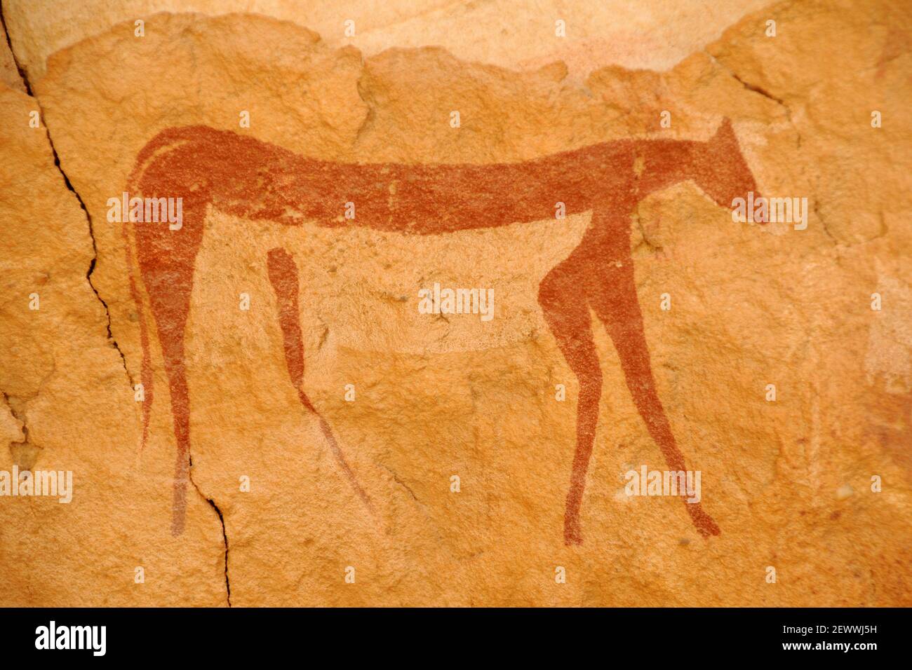 Interior view of the Cave of the Swimmers prehistoric cave art site in ...