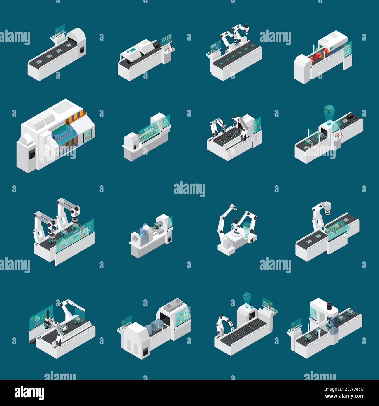 Industrial robots automation isometric set of isolated images with ...