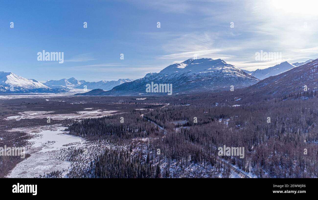 Winter aerial photos shot off of Knik River Road, Palmer, Alaska Stock ...