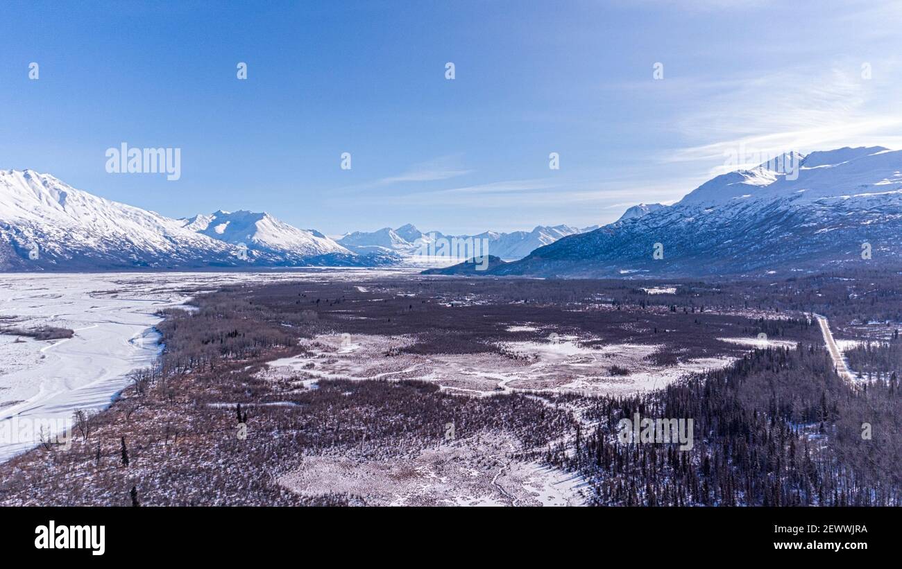 Winter aerial photos shot off of Knik River Road, Palmer, Alaska Stock ...
