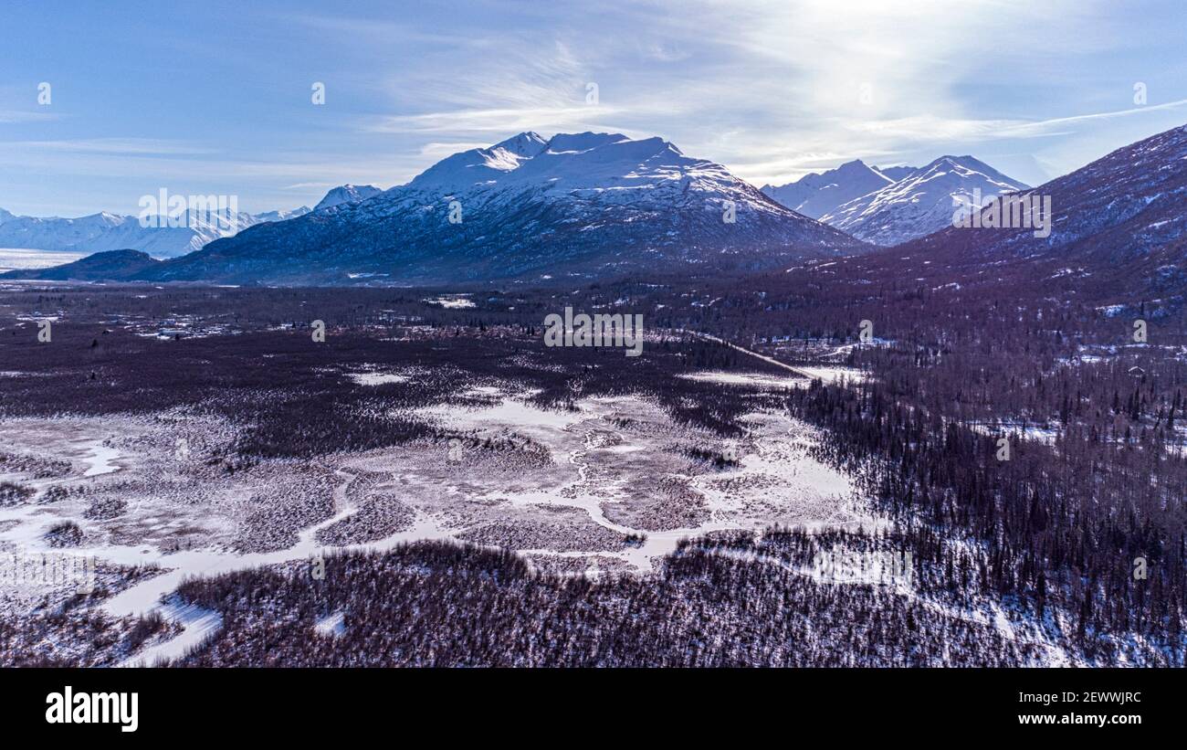 Winter aerial photos shot off of Knik River Road, Palmer, Alaska Stock ...