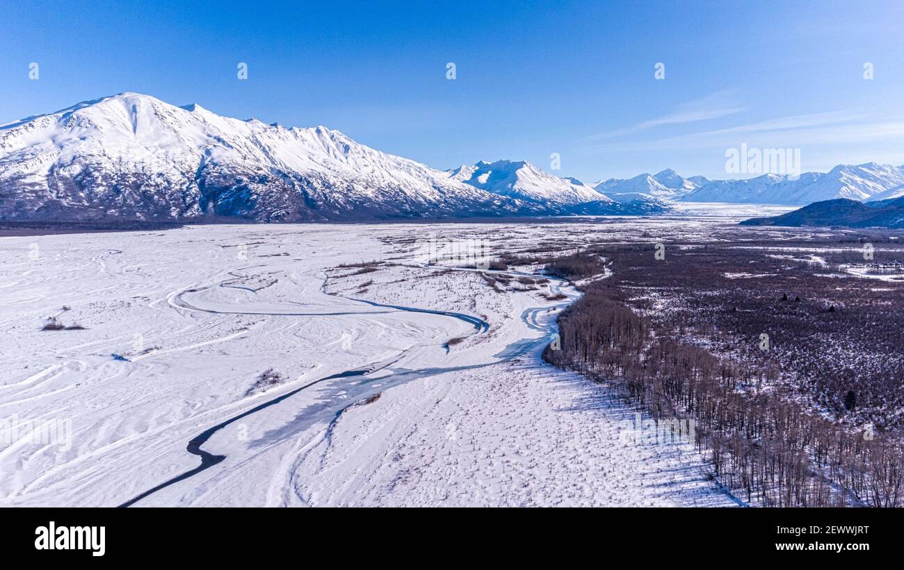 Winter aerial photos shot off of Knik River Road, Palmer, Alaska Stock ...
