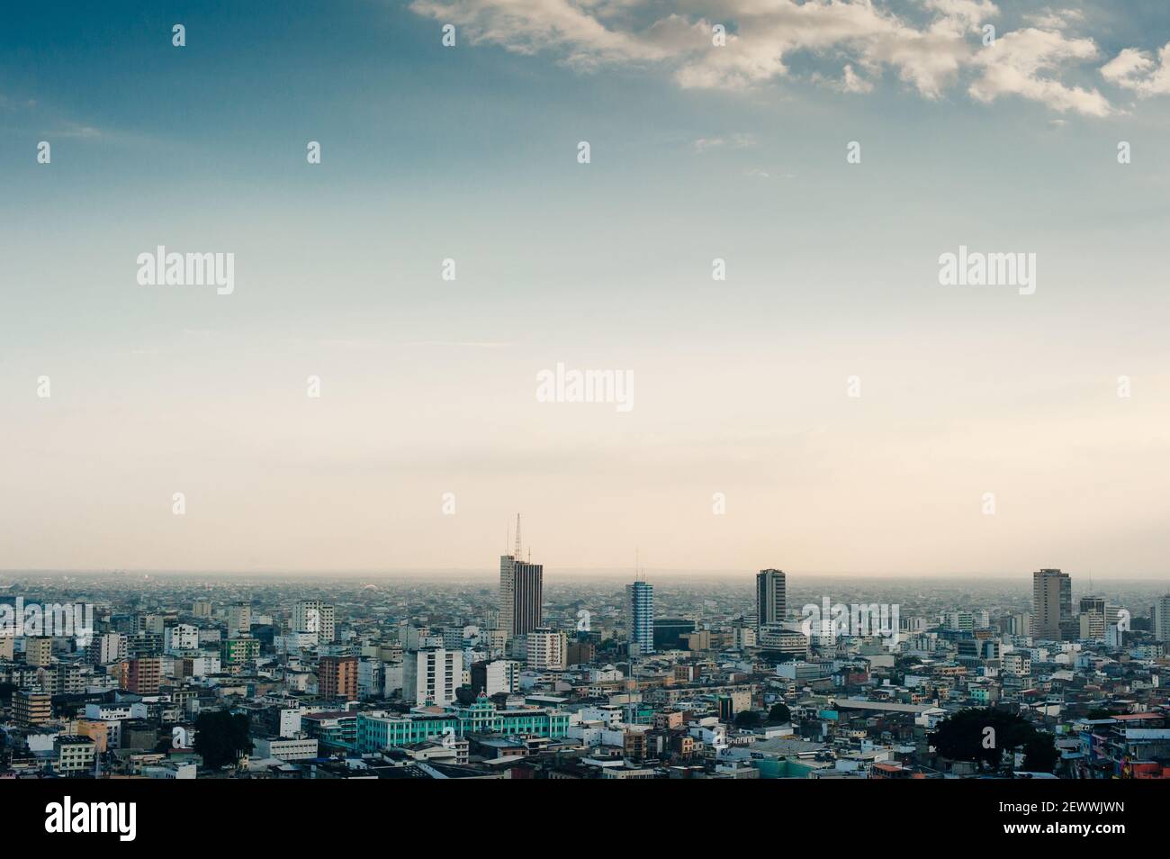 High view of the city of Guayaquil and it's river, at sunset Stock ...