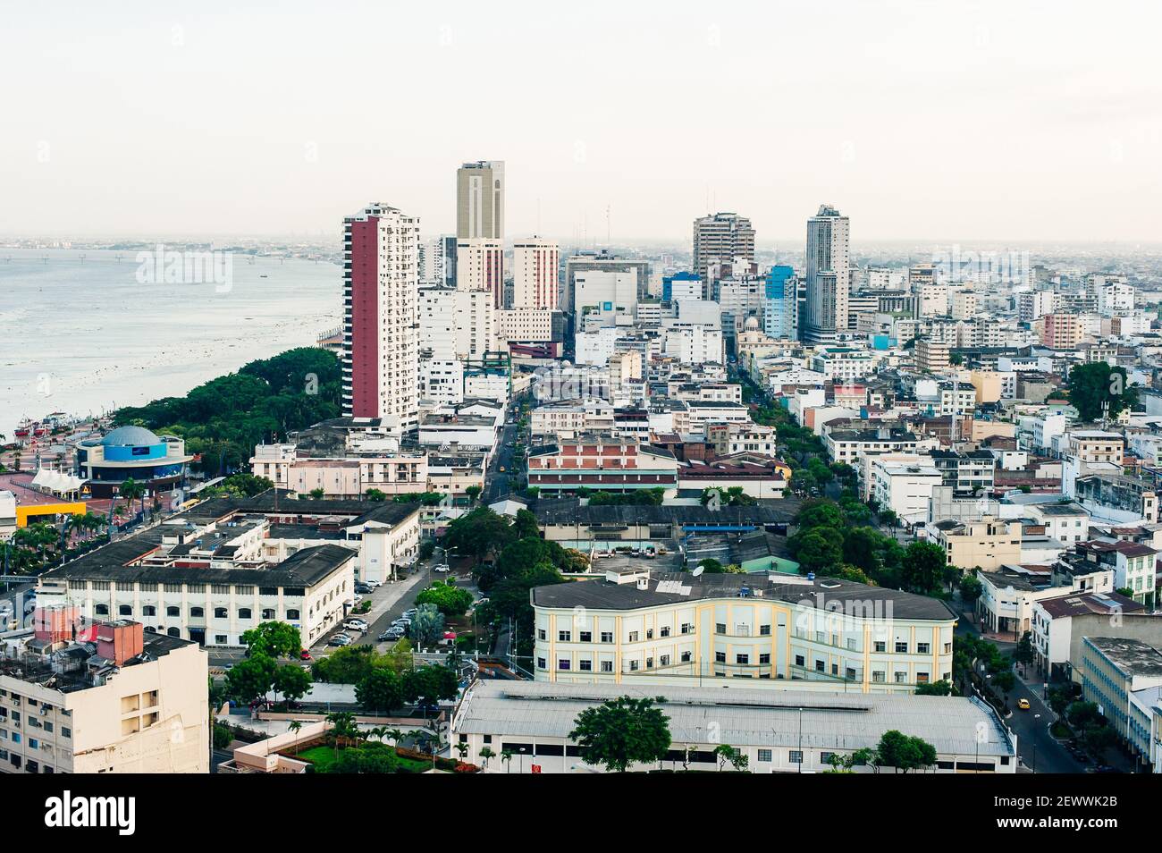 High view of the city of Guayaquil and it's river, at sunset Stock ...