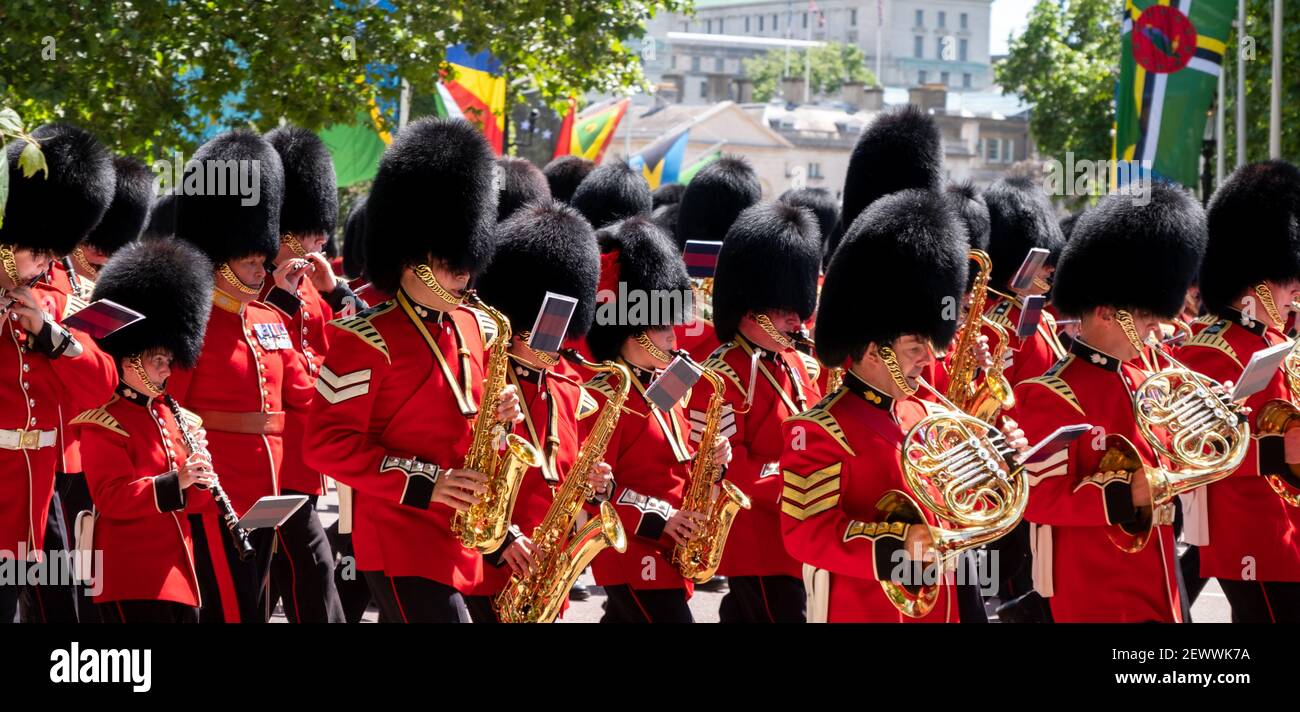 Trooping the Colour, military ceremony in London UK. Coldstream Guards ...