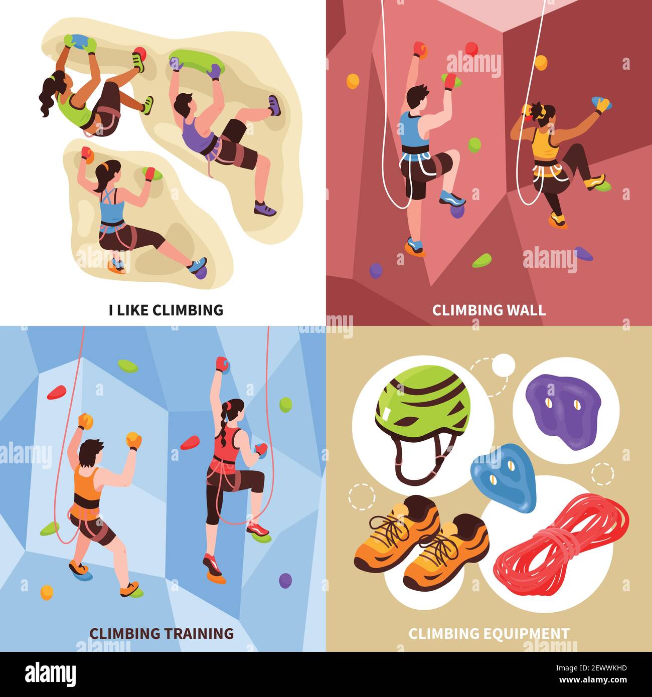 Isometric climbing wall design concept with four compositions of ...