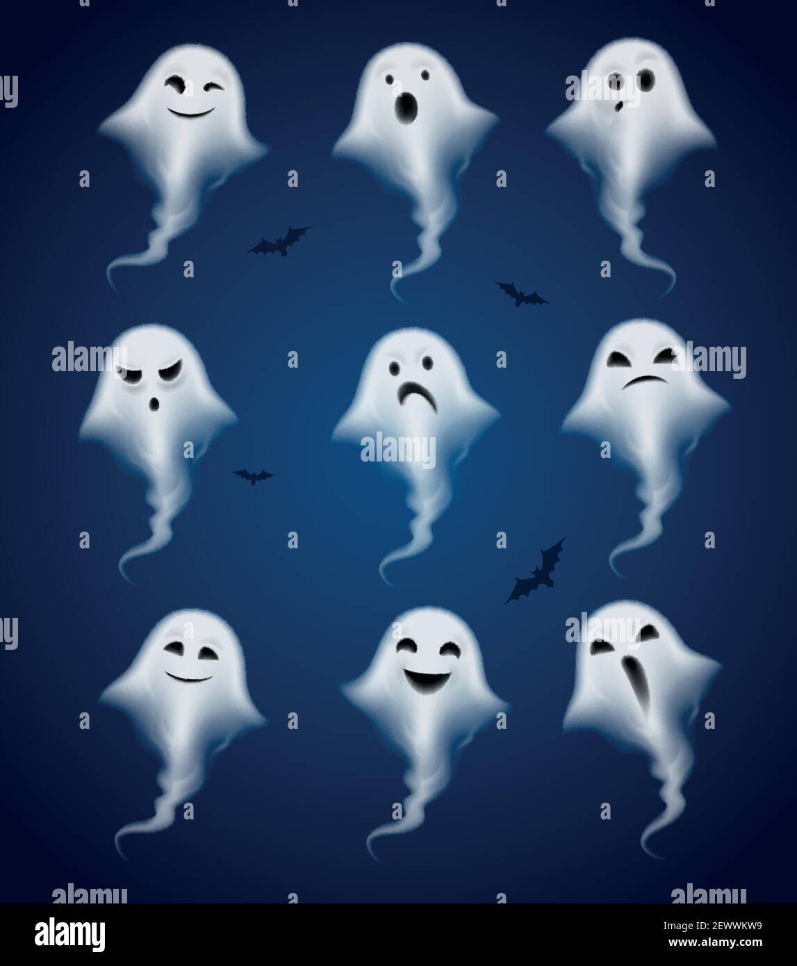Ghost with various emotions set of realistic icons isolated on dark ...