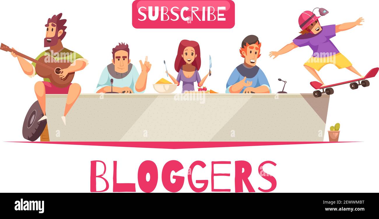 Bloggers composition with doodle style human characters of online ...