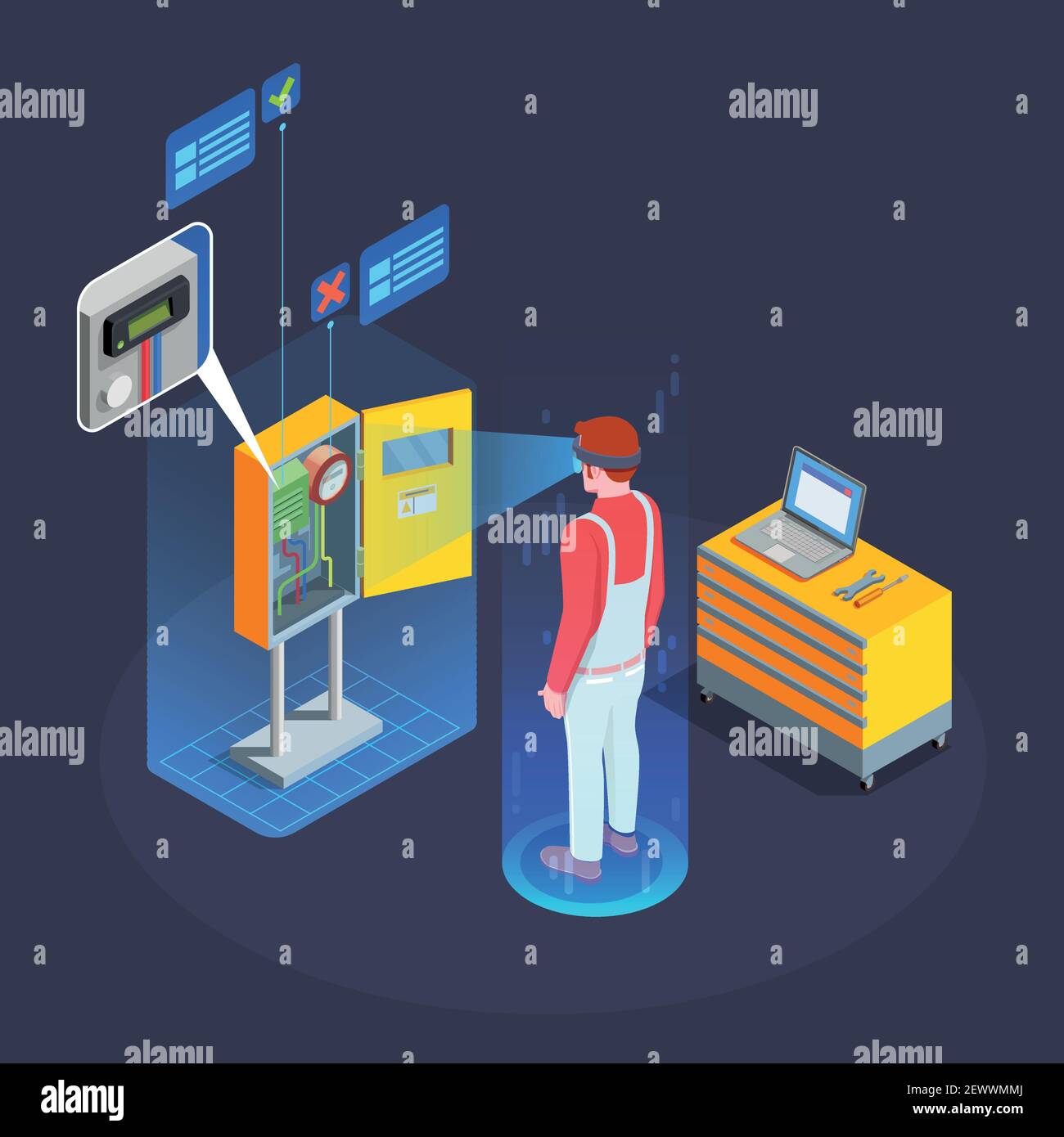 Industrial augmented reality applications isometric composition with ...