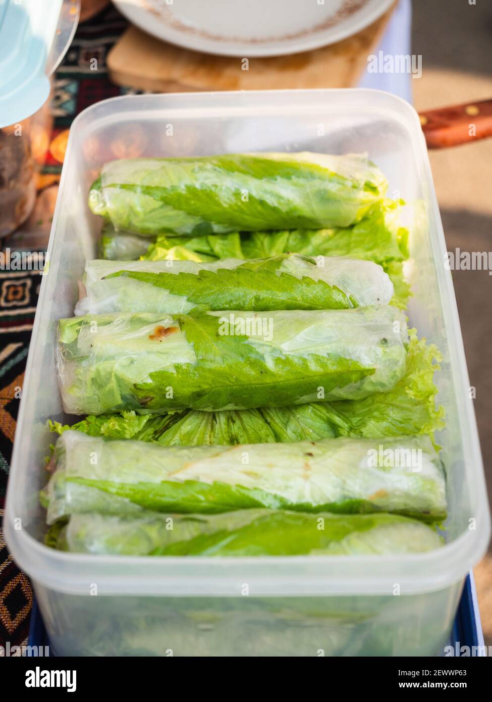 Fresh spring rolls with marijuana leaf Stock Photo - Alamy