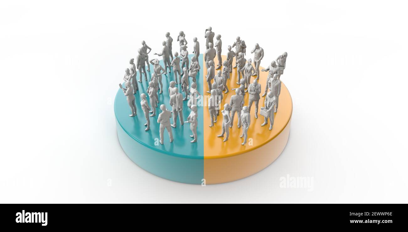 Group of people standing on a pie chart. public voting and statistic ...