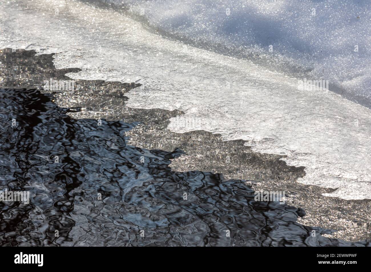 A jagged ice shelf caused by the spring thaw in northern Wisconsin ...