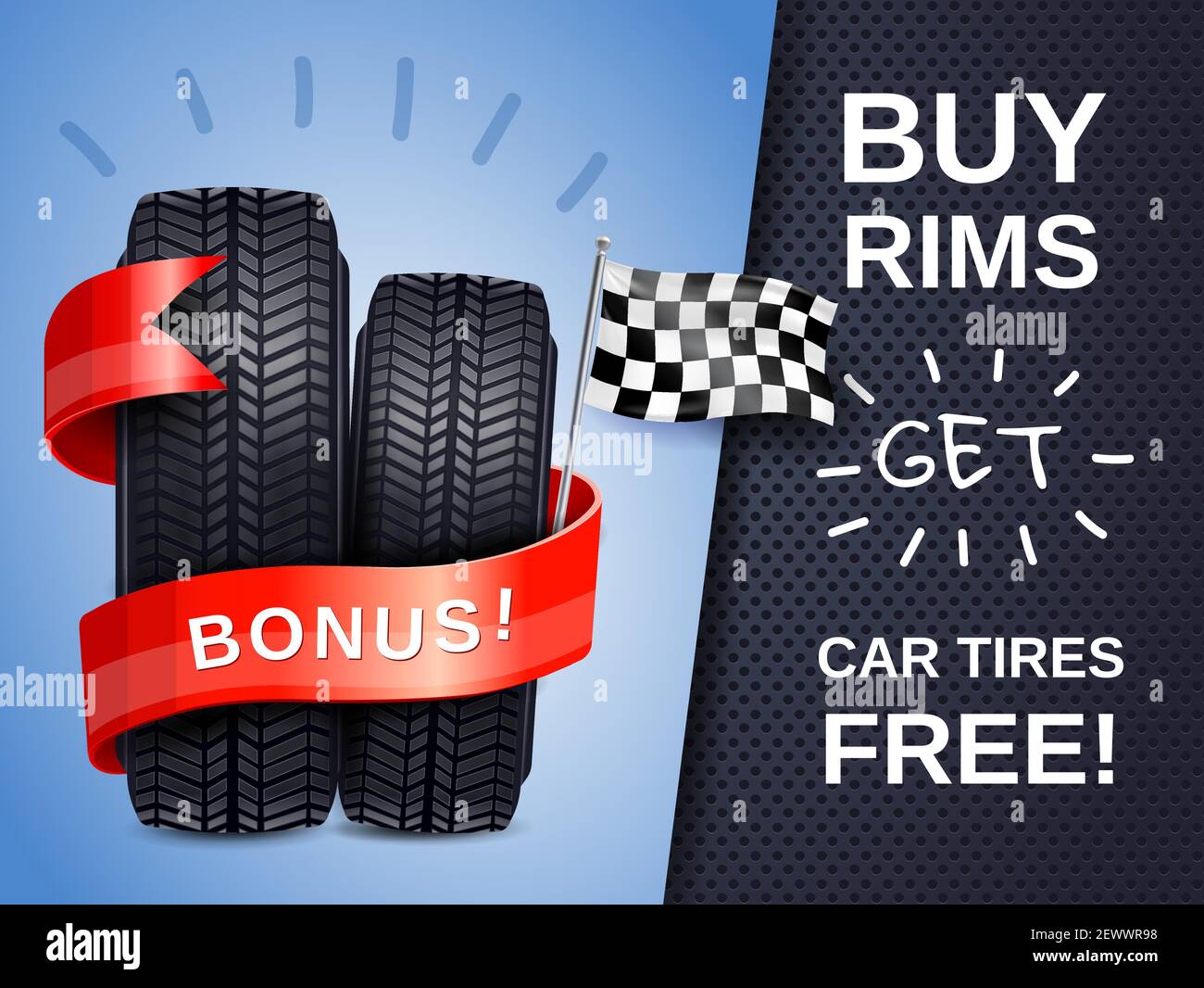 Realistic car tires as present to buying rims ad poster with racing ...
