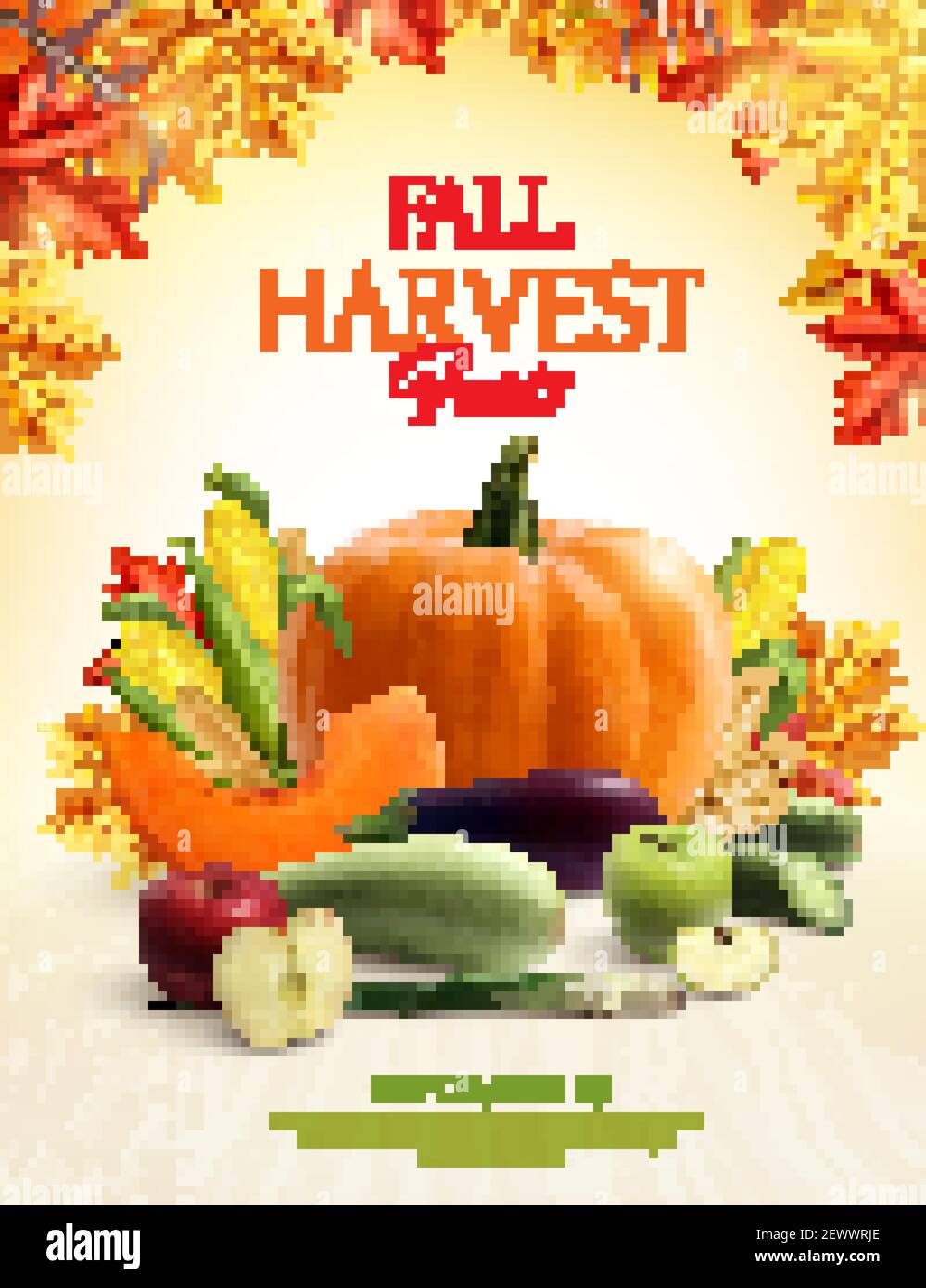 Fall harvest colorful composition with set of vegetable and fruits and ...