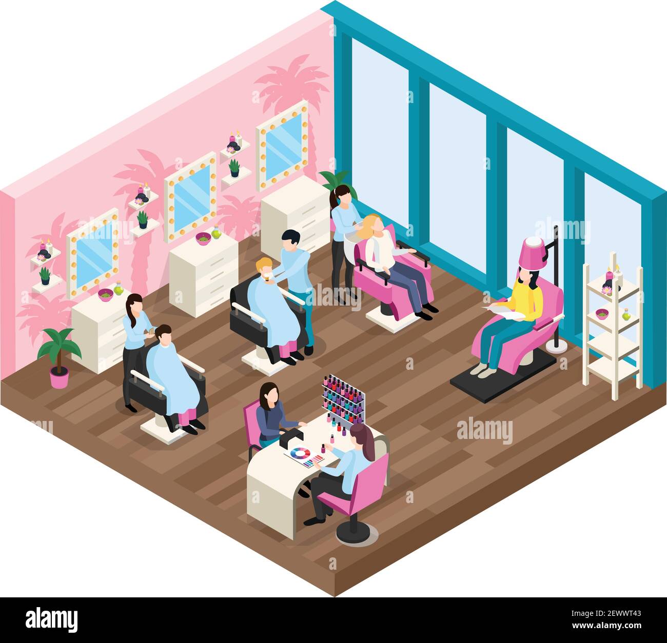 Beauty salon isometric composition with staff and customers hair ...