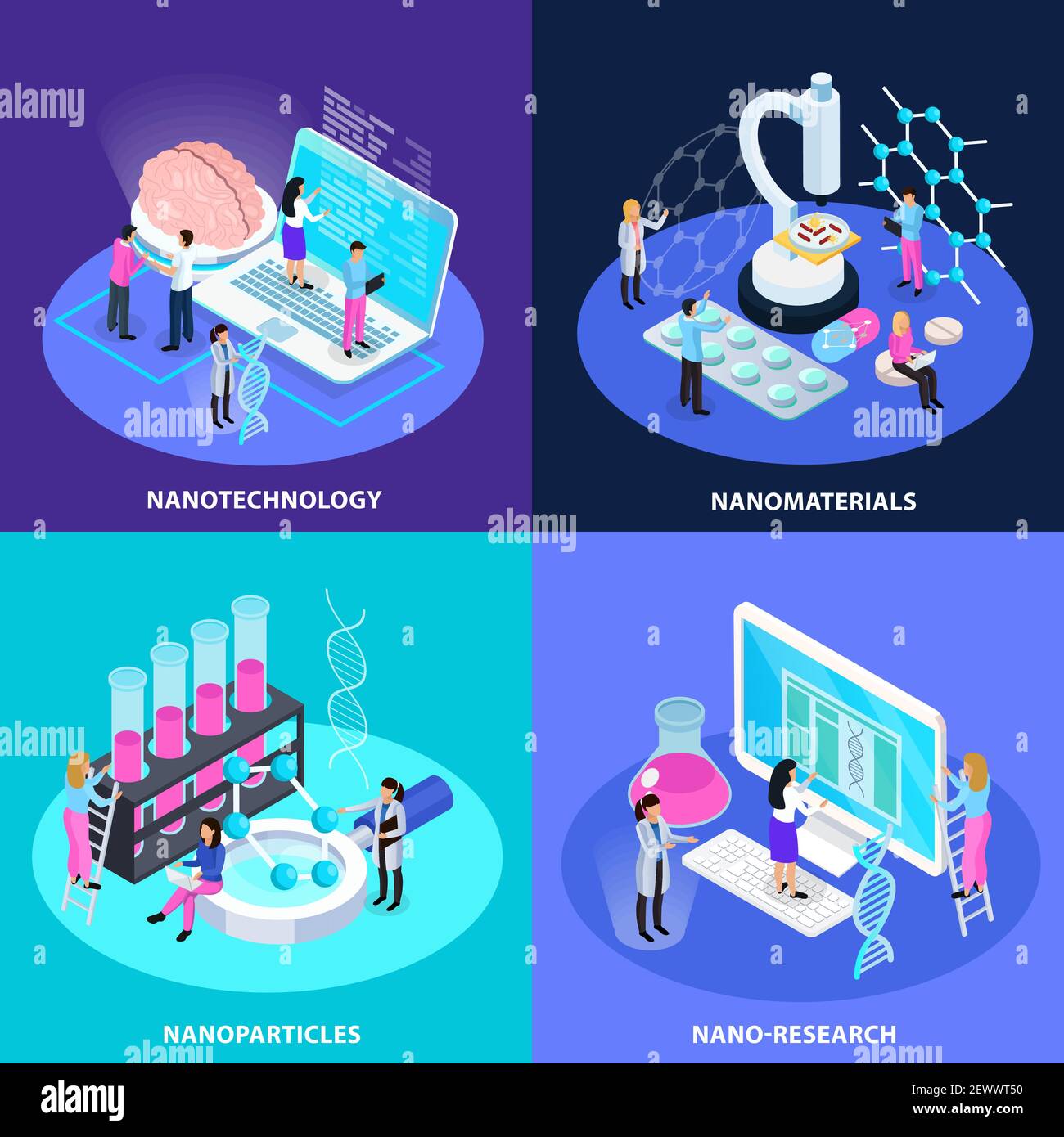 Nano technology isometric design concept with research for creation of ...