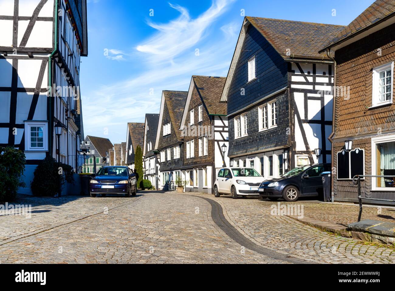 Historic core of Freudenberg with beautiful half-timbered houses in ...